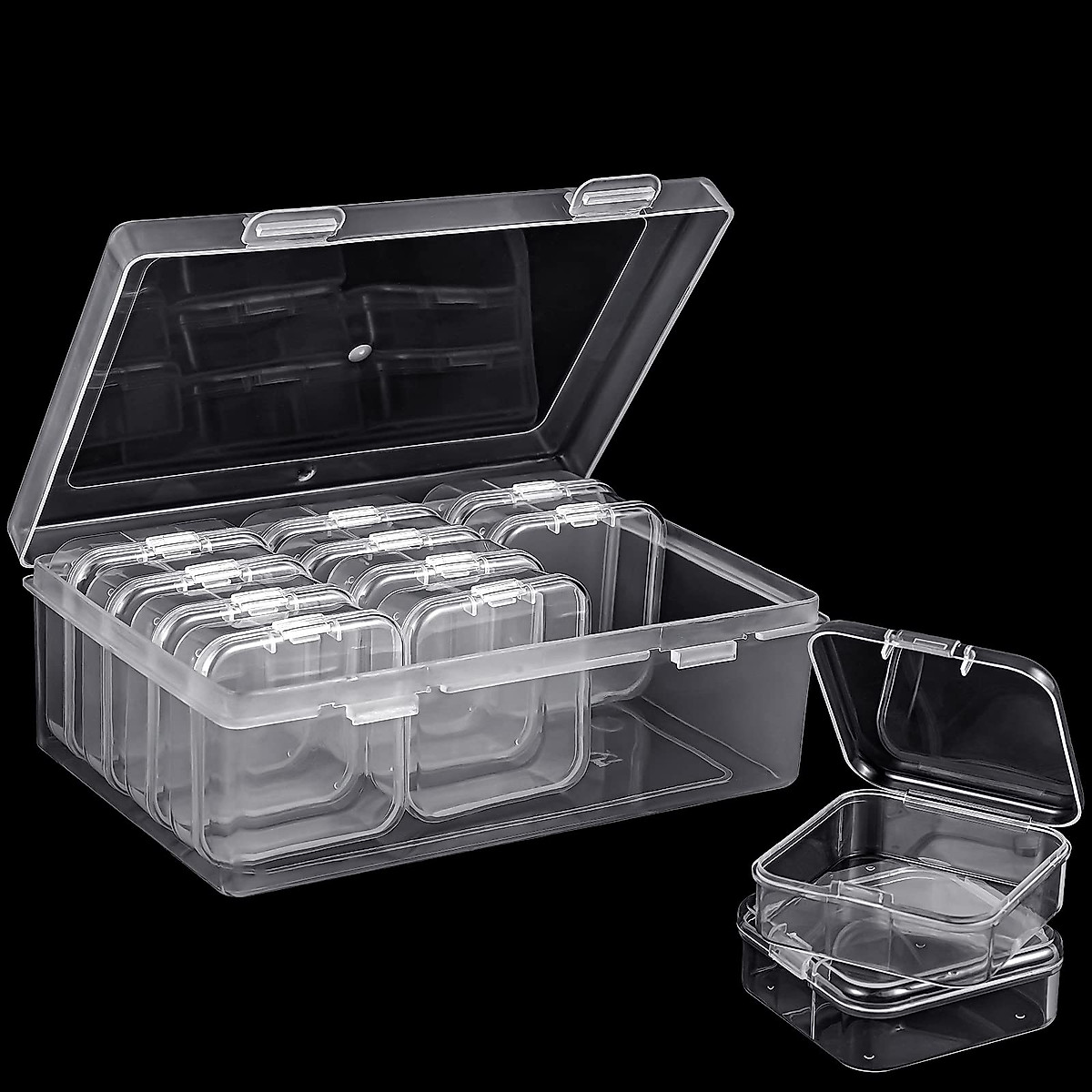 12 Pieces Small Clear Plastic Beads Storage Container and Organizer Transparent Boxes with Hinged Lid for Storage of Small Items, Jewelry, Diamonds, DIY Art Craft Accessory