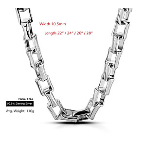 Meilanduo Solid 925 Sterling Silver Cube Link Chain Two Locks Necklace Chunky Thick Large Necklace 10.5mm Heavyweight Necklace for Men & Women (22 Inches)