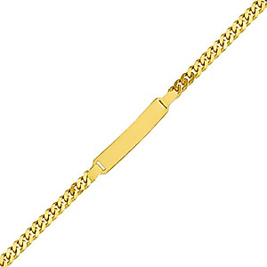 Link Id Bracelet - Unique Jewelry Gift for Her and Him - Heart 14k Gold Bar Bracelets – Free Customizable Personalized Engraving with Name - Brazalete Con Place 14k Oro - Size 6'' - 4MM Wide