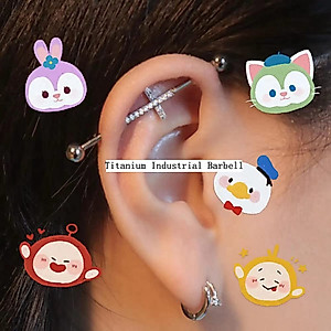 ZQGOFPT 14G Grade 23 Titanium Industrial Barbell Piercing Jewelry for Women Men with CZ Cross Surface Cartilage Earring Body Piercing Jewelry 1 1/2 Inch 38mm