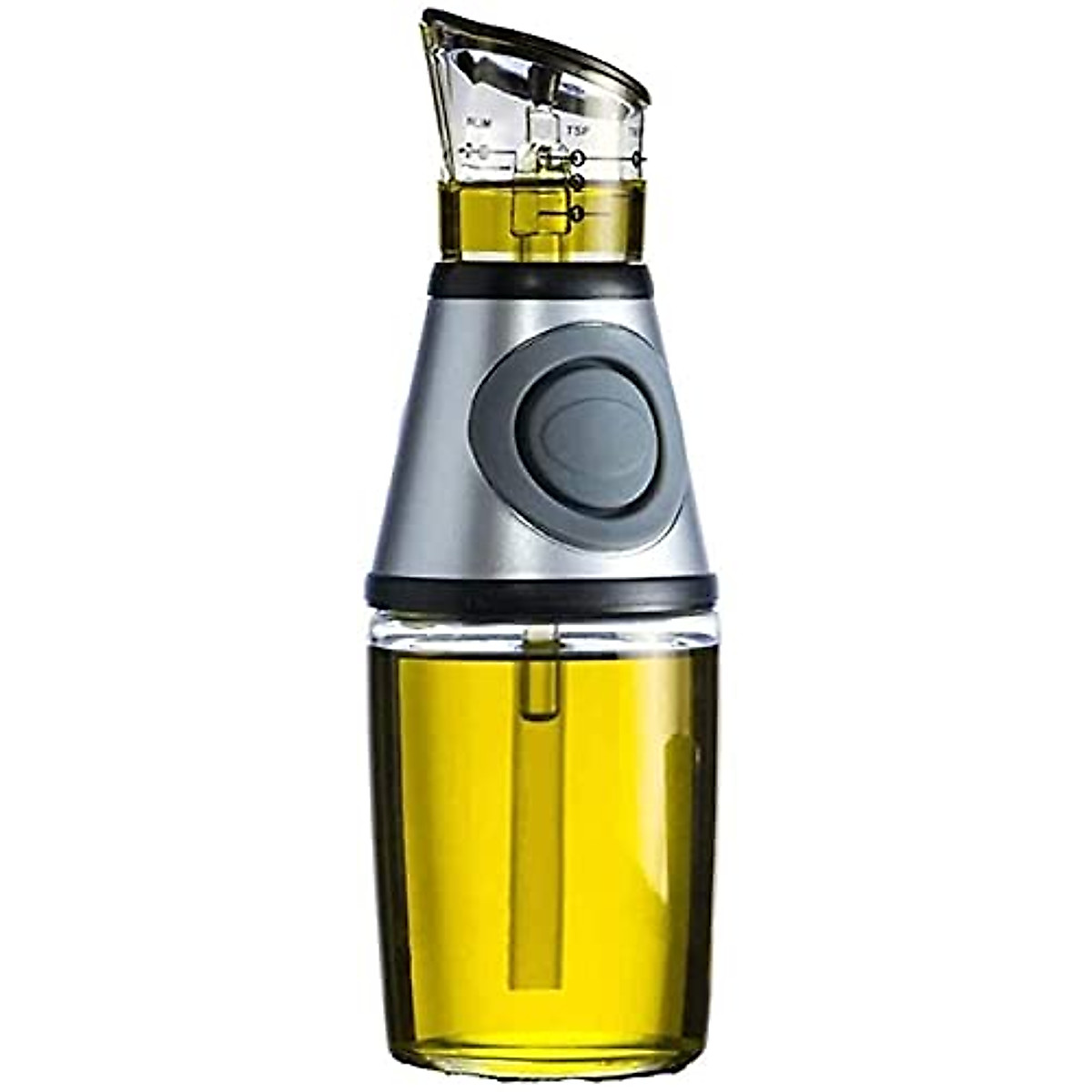Superior Glass Oil and Vinegar Dispenser,Measuring Oil Pourer for Kitchen,Wide Opening for Easy Refill and Cleaning, Clear Glass Oil Bottle with Scale,8.5 Oz