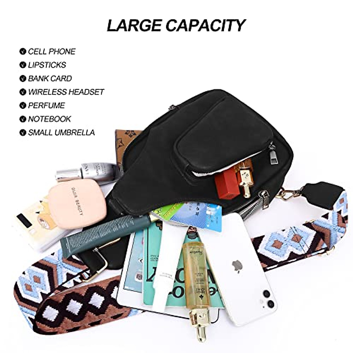 YZFSM Sling Bag For Women Small Crossbody Sling Backpack Leather Sling Bag Multipurpose Chest Bag For Shopping Travel (Black Leopard)