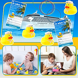 Duck Tag Cruise Kits Includes Rubber Sailing Ducks for Cruise Ships, Duck Tag Cruise Ducking Game Carnival Rubber Duck Duck Tag Card and Rubber Bands for Hiding Carnival (60)