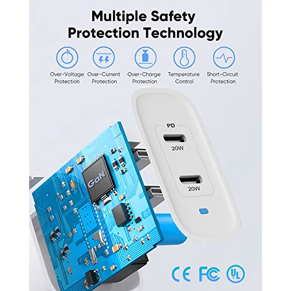 PowerLot USB C Wall Charge PD3.0 2-Port 40W Power Brick GaN Charger, 20W USB C Block for iPhone 14/14 Pro/14 Pro Max/14 Plus, iPhone 13/13 Pro, iPhone 12/12 Pro, MacBook Air, iPad Pro, iPad Air