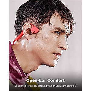 VIDONN Open-Ear Headphones, Air Conduction Wireless Earphones, Sweat Resistant Sport Bluetooth Earphones for Workouts and Running -Doesn't Hurt Your Ears-Long Battery Life-Built-in Mic (Red)