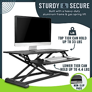 TechOrbits Standing Desk Converter - Particle Board, Adjustable Height Sit to Stand Up Desk Riser for Home Office - Computer, Laptop & Dual Monitor Workstation & Machine Stand - 32 Inch, Wood