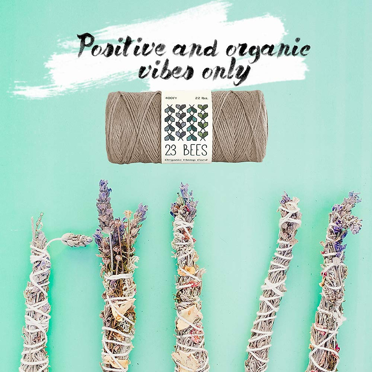 100% Organic Hemp Cord, Twine, String for Jewelry, Beading, Macrame, Crafts, 23 Bees (400ft x 22 lb.) Natural