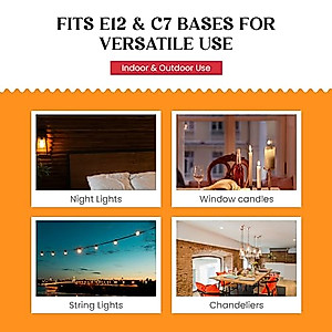 Creative Hobbies® Replacement Light Bulbs for Electric Candle Lamps, Window Candles, & Chandeliers - 7 Watt Candelabra (E12), Clear, Steady Burning, 120v 7w Bulb - Pack of 12