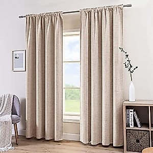 MIULEE 100% Blackout Curtains 72 Inches Long 2 Panels Set for Bedroom Living Room Privacy Linen Black Out Thermal Insulated Rod Pocket Room Darkening Burlap Window Drapes, W52 x L72, Beige