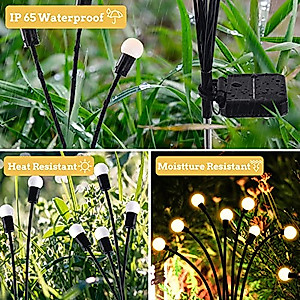 SHUKAN 4 Pack 10LED Solar Firefly Lights, Upgraded Solar Garden Lights Outdoor IP65 Waterproof, Swaying When Wind Blows, Solar Starburst Swaying Lights for Yard Patio Pathway Decoration (Warm White)