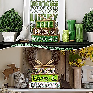 Reversible Easter Decorations/St. Patrick's Day Decor Wooden Sign, Double-Sided Easter Decor St. Patrick's Day Easter Table Decor, Easter Gifts Farmhouse Easter Decorations for the Home Mantle Shelf