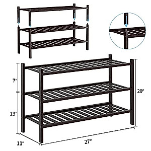 RONGJIA 3 Tier Bamboo Shoe Rack for Closet Free Standing Wood Shoe Shelf Storage Organizer for Entryway Small Space Stackable, Brown