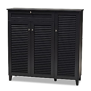 Baxton Studio Coolidge Wood 11-Shelf and Drawer Shoe Cabinet in Dark Gray