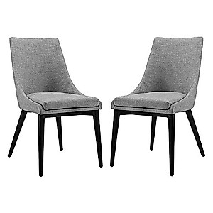 Modway Viscount Mid-Century Modern Upholstered Fabric Two Dining Chairs in Light Gray