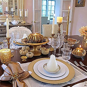 MAONAME 13" Gold Charger Plates, Round Chargers for Dinner Plates, Plastic Beaded Plate Chargers for Dinner Plate, Table Setting, Wedding, Set of 6