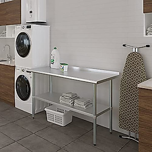 AmGood 60" Long x 24" Deep Stainless Steel Work Table with 1.5" Backsplash | Metal Kitchen Food Prep Table | NSF