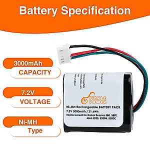 Pickle Power 3000mAh 7.2V NiMH Battery Replacement for iRobot 380 380T 390 390T Mint 5200 5200B 5200C Vacuum Cleaner