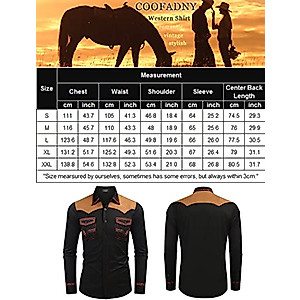 COOFANDY Mens Shirt Western Cowboy Embroidered Long Sleeve Slim Fit Casual Cotton Button Down Hippie with Pockets, Black, Large, Long Sleeve