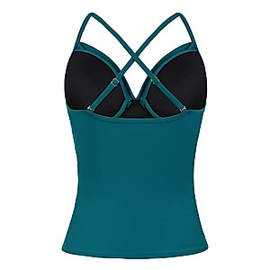 Firpearl Women Underwire Bathing Suit Top Wrap Twist V Neck Swimsuits Ruched Slimming Tankini Top Enamel Blue US16