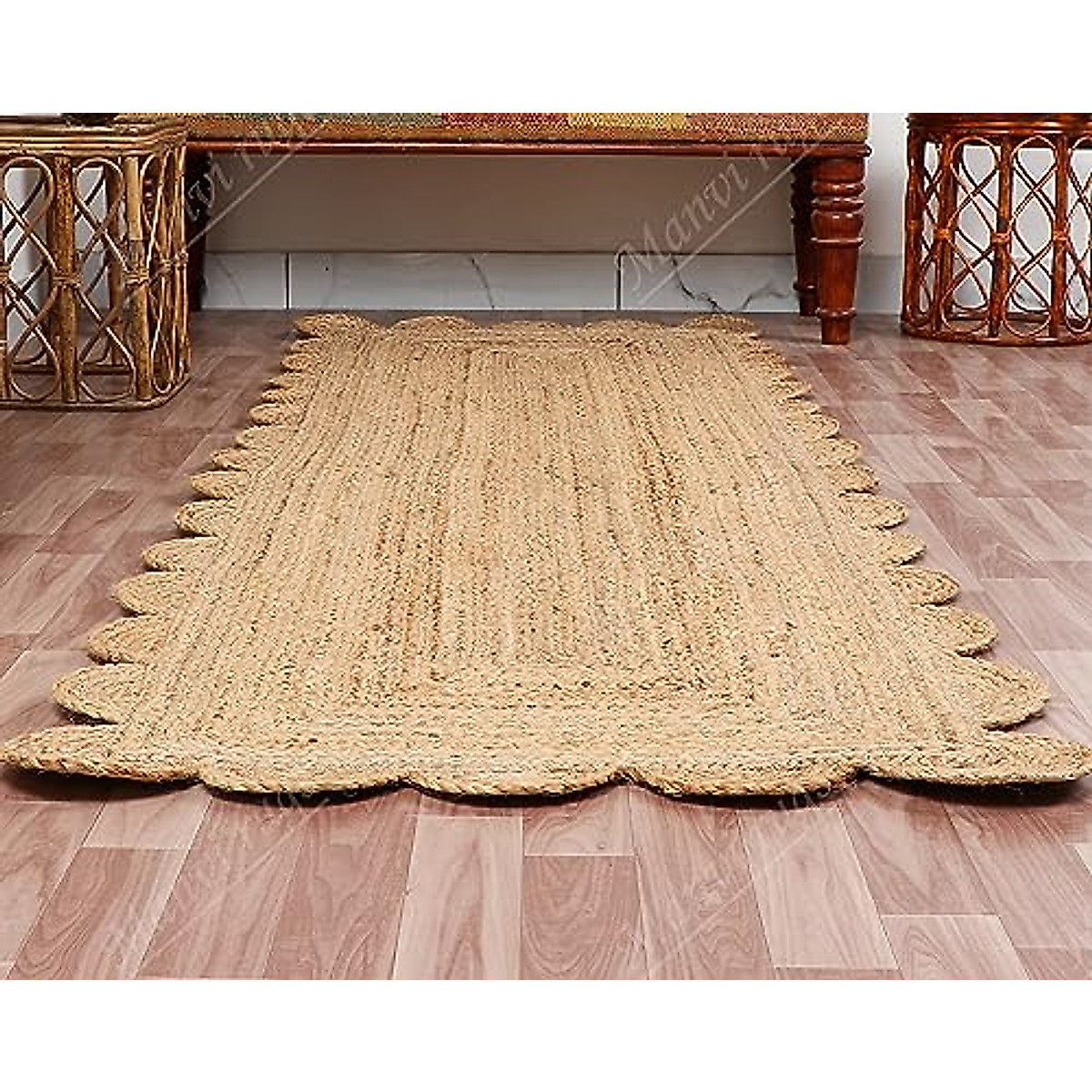 2x3, 2x4, 2x5,2x6 Ft. Natural Jute Scalloped Rug, Bohemian Scallop Rug, Natural Jute Rug, Boho Decor Rug, Area Rug, Handwoven Jute Rug, Custom Rug, Decorative Rug (2x4 Ft. Area Rug)