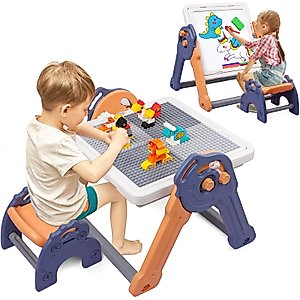 8-in-1 Kids Table and Chair Set, Foldable Kids Activity Table for Toddlers 3-5, Toddler Activity Table Building Block Table with Whiteboard, Water Table Sand Table Sensory Table for Boys Girls