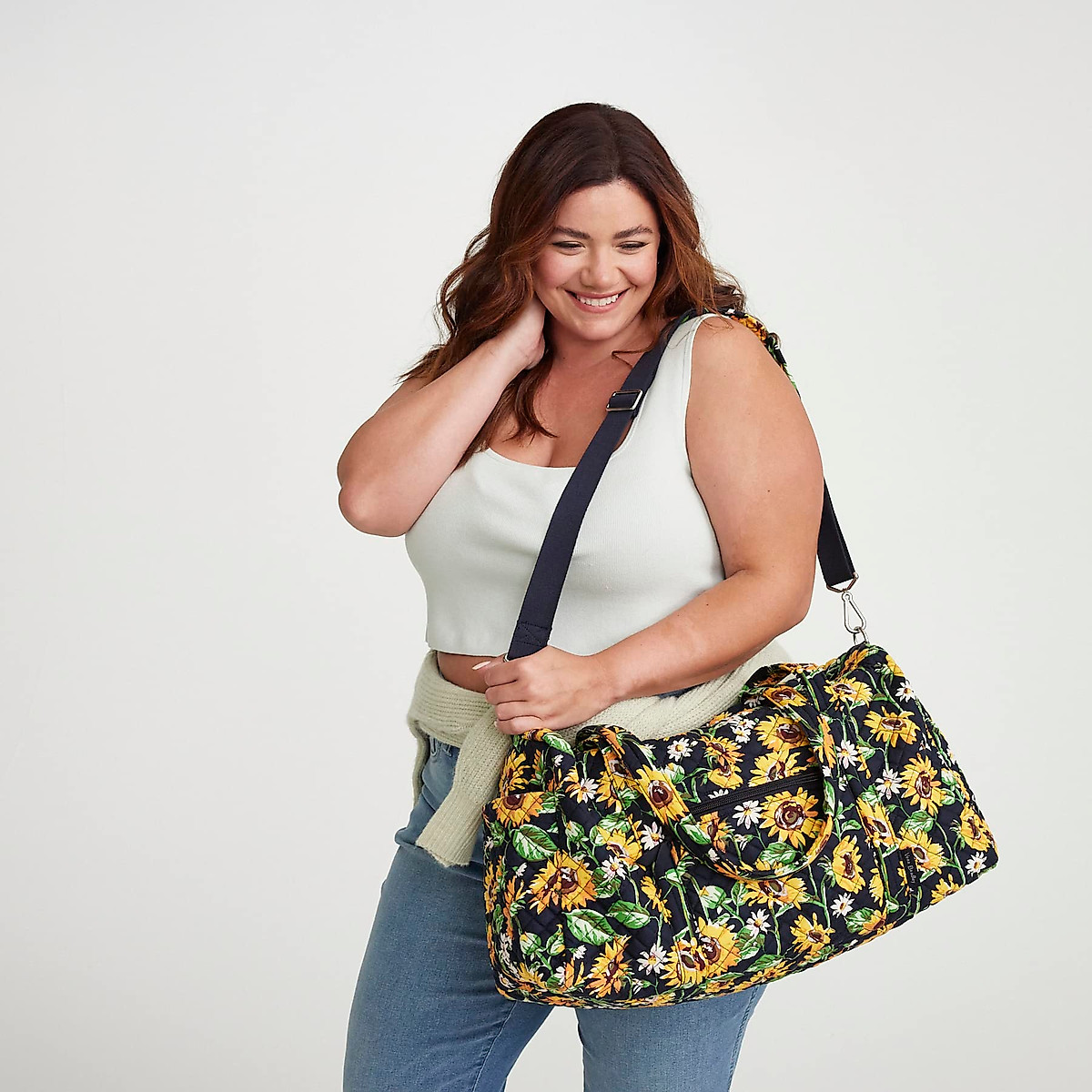 Vera Bradley Women's Medium Travel Duffel Bag, Plaza Tile-Recycled Cotton, One Size