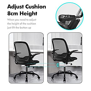 KERDOM Office Chair, Ergonomic Desk Chair, Breathable Mesh Computer Chair, Comfy Swivel Task Chair with Flip-up Armrests and Adjustable Height