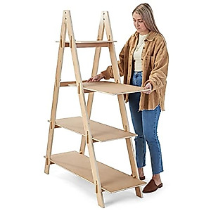 Displays2go Dandelion A-Frame Ladder Shelf Fixture, Eco-Friendly Plywood Material, Knockdown Design - Natural (DBAFSH1)