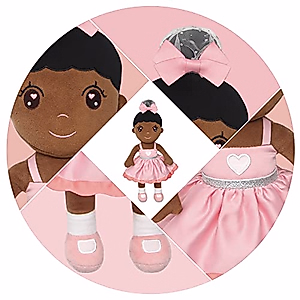 Maxshop Plush Dolls 17'' First Baby Doll for Kids Super Soft Plush Toy (Pink Dress Princess Black Doll)