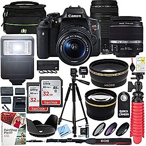 Canon EOS Rebel T6i DSLR Camera with EF-S 18-55mm f/3.5-5.6 is II and EF 75-300mm f/4-5.6 III Lens and 2X 16GB Memory Card Plus Triple Battery Accessory Bundle