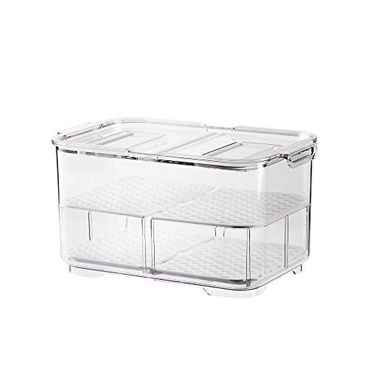 SANNO Refrigerator Food Storage Containers Stay Fresh,Food Storage Container Bin Stackable Refrigerator Freezer Organizer Fresh Keeper Drawers with Vented Lids and Removable Drain Tray