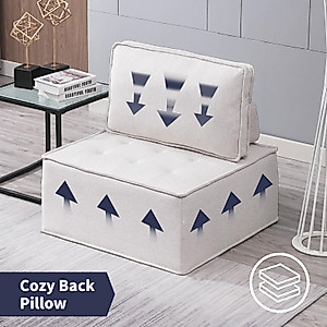 ZAFLY Single Couch, Single Seat Sofa, Armless Floor Sofa with Movable Back Cushion, Small Couch Modern Style Sofa & Couch for Living Room Bedroom, 1PCS (Beige)