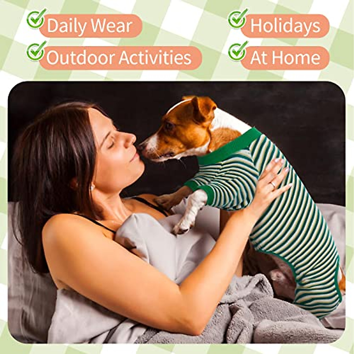 PUMYPOREITY Dog Pajamas, Cute Stripe Pet PJS for Small Medium Dogs, Dog Hair Shedding Cover Onesie, Stretchable Puppy Jumpsuit Dog Apparel Clothes, Soft Short-sleeve Dog Shirts Bodysuit Rompers Outfit