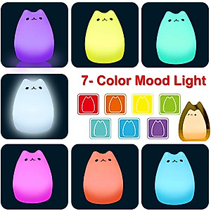 SunPlusPower Cute Kitty Night Light, Cat Night Lamp Animal Silicone Lamps with Touch Sensor -Portable Color Changing Glow Soft Cute Christmas Kitty Silicone Nightlights for Women Teen Girls Baby