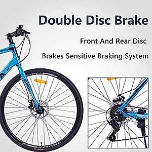21 Speed Hybrid Bike Disc Brake 700C Road Bike for Men Women's City Bicycle (Blue)