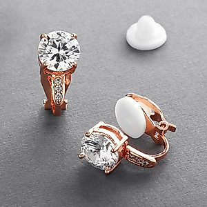 Mariell Champagne Gold Clip-On CZ Crystal Stud Earrings, 2 Carat, for Weddings, Brides, Birthday Gift