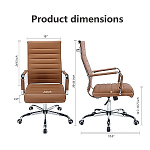 Office Desk Chair Leather, Conference Room Chairs with Wheels, Executive Modern Ergonomic Ribbed Computer Chair