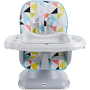 Fisher-Price Baby to Toddler High Chair SpaceSaver Portable Dining Seat & Booster with Washable Deep Tray & Liner, Windmill