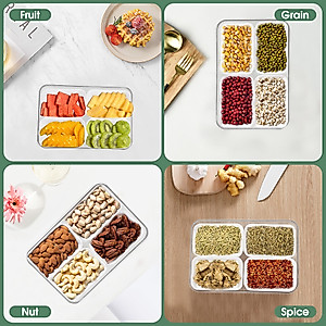 EsOfficce Divided Serving Tray with Lid, Handle Snackle Box with Date, 4 Compartments Charcuterie Container for Veggies, Snack, Fruit, Nuts, Candy, Cracker, Chip,for Party, Entertaining, Picnic