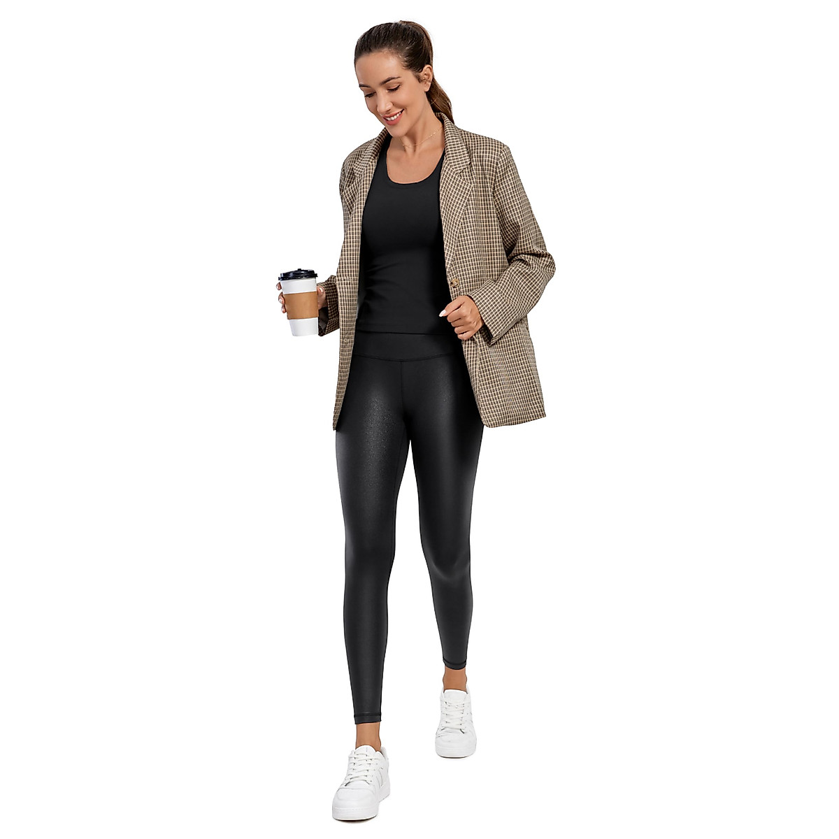 CRZ YOGA Butterluxe Matte Faux Leather Leggings for Women 25" - High Waisted Stretch Ankle Leather Pants Pleather Tights Faux Leather Black X-Small