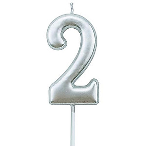 2nd Birthday Candle Two Years Silvery Happy Birthday Number 2 Candles for Cake Topper Decoration for Party Kids Adults Numeral 20 23 12 26 29 21 27 62 25