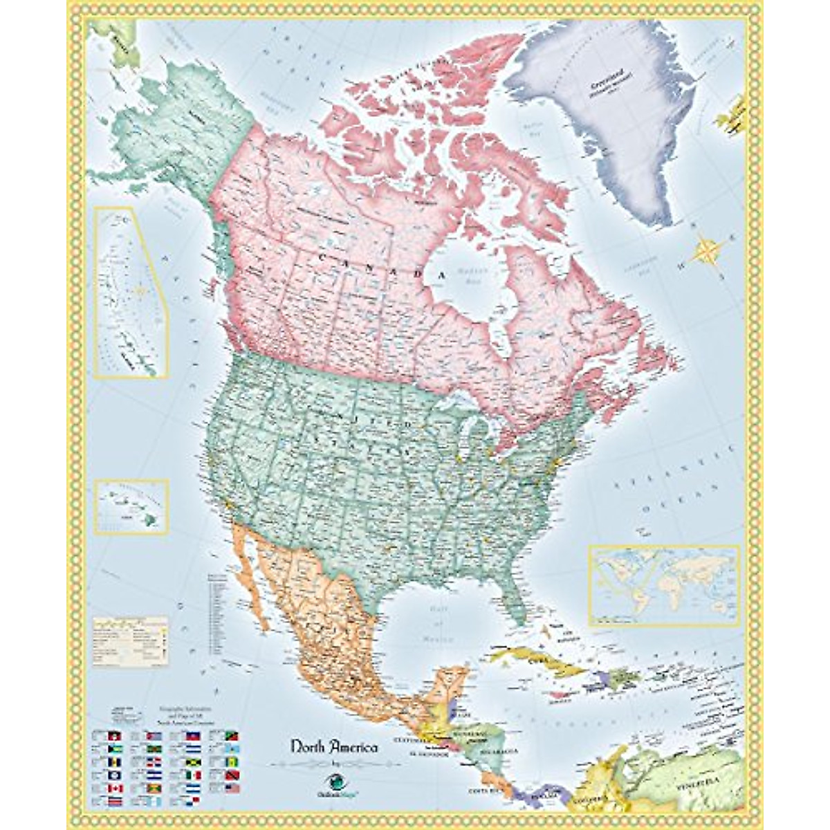 Gifts Delight Laminated 24x28 Poster: Political Map - North America Political Wall Map