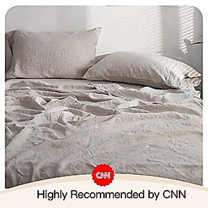 Simple&Opulence 100% Washed Linen Sheet Set-Queen Size-Natural France Flax Bed Sheet-4 Pcs Breathable,Ultra Soft,Farmhouse Bedding (1 Flat Sheet,1 Fitted Sheet,2 Pillowcases)-Embroidery Linen