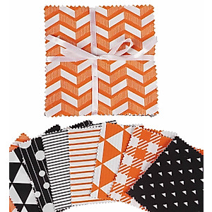 Soimoi Precut 10-inch Geometric Patterns Prints Cotton Fabric Bundle Quilting Squares Charm Pack DIY Patchwork Sewing Craft- Orange & Black
