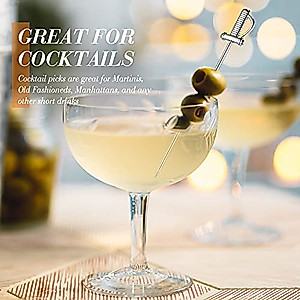 10 Pieces Stainless Steel Cocktail Picks Toothpicks 4.3 Inch Sword Metal Martini Drink Pick Sticks Appetizer Resuable Skewers Food Fruit Cocktail Toothpicks for Birthday Wedding Beach (Silver)
