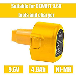 VANON [Upgrade to 4800Ah 9.6V DW9062 Ni-MH Replace for Dewalt 9.6Volt Battery DW9061 DW926 DC750KA DW955K DW955 DW926K-2 DW926K DW902 DW050 DE9062 DE9061 DE9036 DW955K-2 DW050K(2Pack,Yellow)