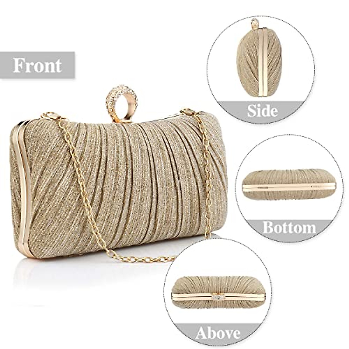 EROUGE Women Evening Clutch Purses Rhinestone Wedding Clutch Evening Handbag for Formal (Gold)