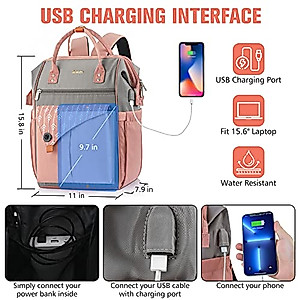 MOMUVO Travel Backpack for Women Laptop Backpack 15.6 Inch,School College Bookbag Work Bag with USB Charging Port,Casual Daypack Teacher Backpack Pink Grey