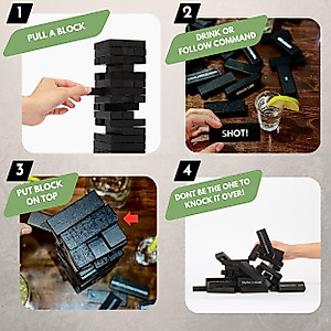 Buzzed Blocks Adult Drinking Game - 54 Blocks with Hilarious Commands and Games on 40 of Them | Perfect Pregame Entertaining Party Starter Game | Novelty Funny Gift (Black)