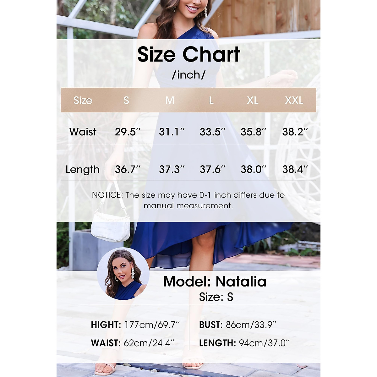 Galawaqe Womens Special Occasion Dresses Lady Sleeveless A Line Asymmetrical Chiffon Party Wedding Guest Dress Blue